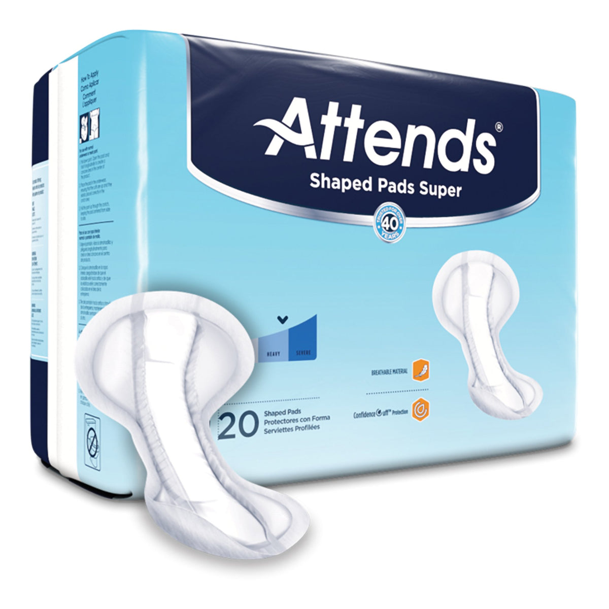 Bladder Control Pad Attends® Shaped Pads Super 13 X 27.2 Inch Heavy Ab ...